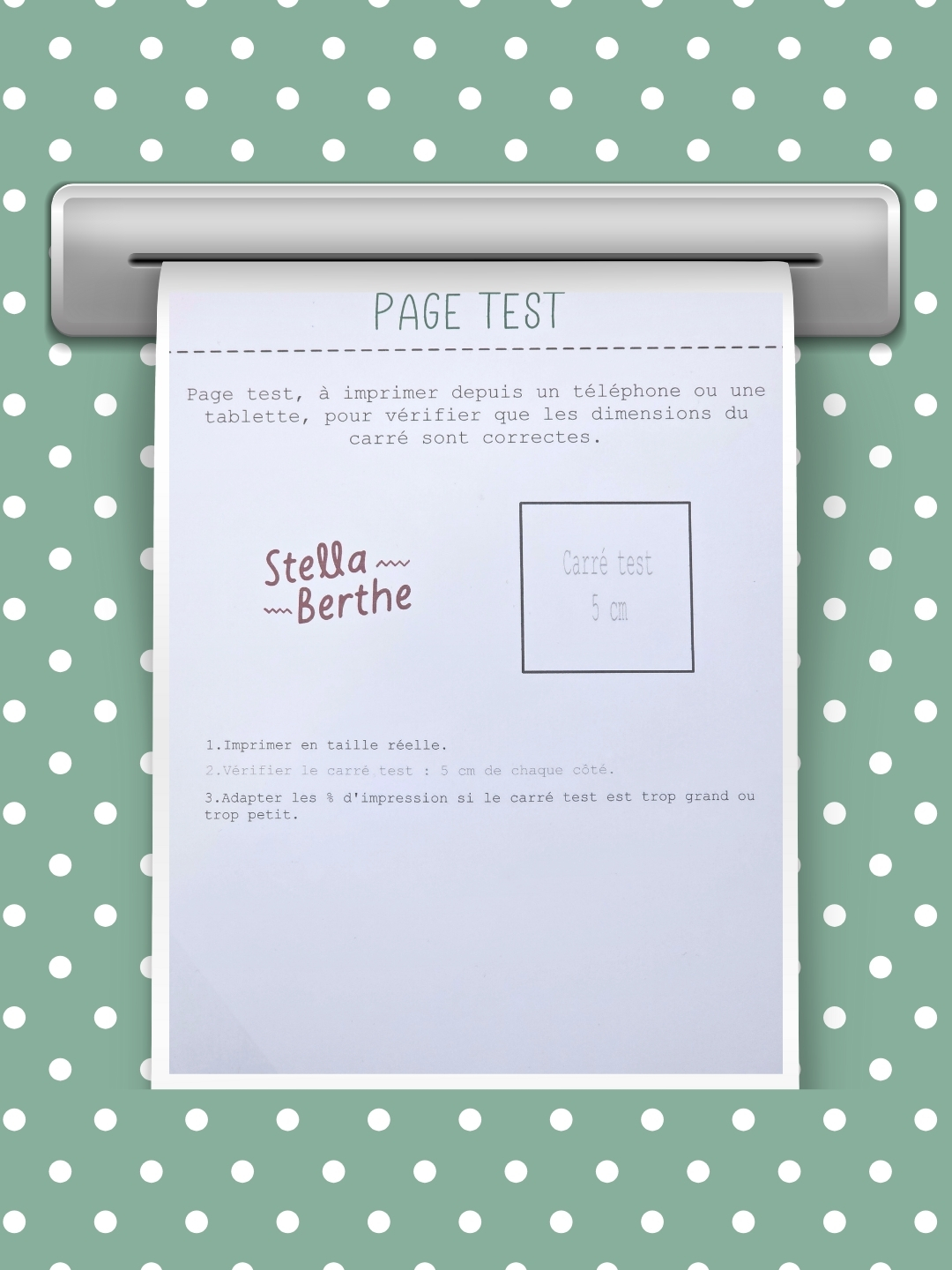 Page à imprimer pour essayer le carré test - Stella Berthe